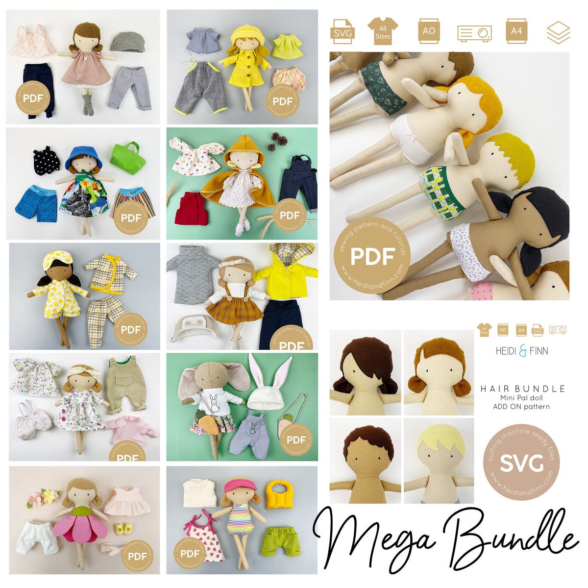 Mini Pals 14" doll MEGA BUNDLE (dolls + Hair + dressup sets #1 - #10 ...